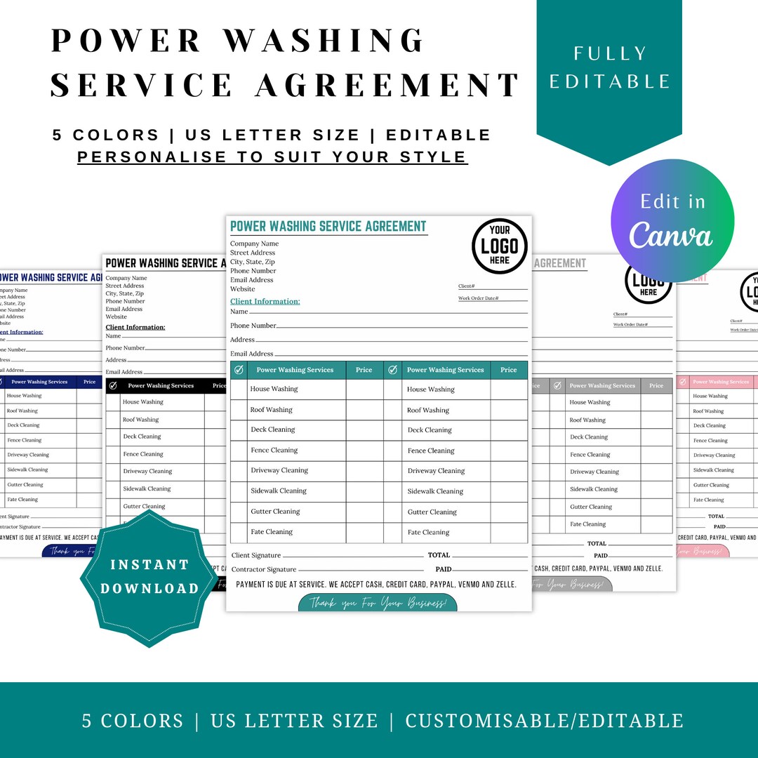 POWER WASHING SERVICE Agreement, Simple Contract, Service Contract ...