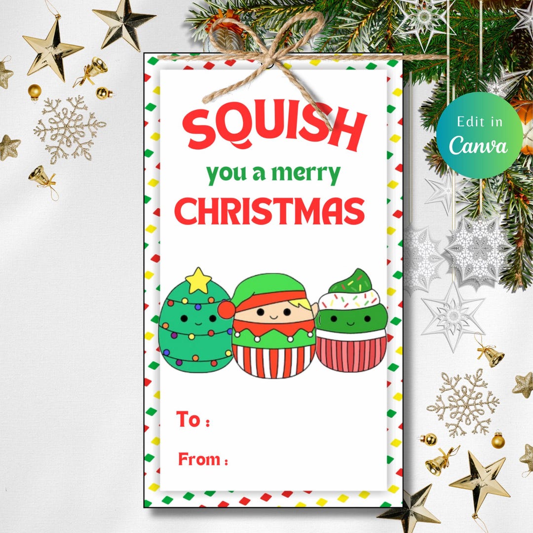 Editable SQUISH CHRISTMAS Tag, Squishing You A, Squishing Tag, Merry ...