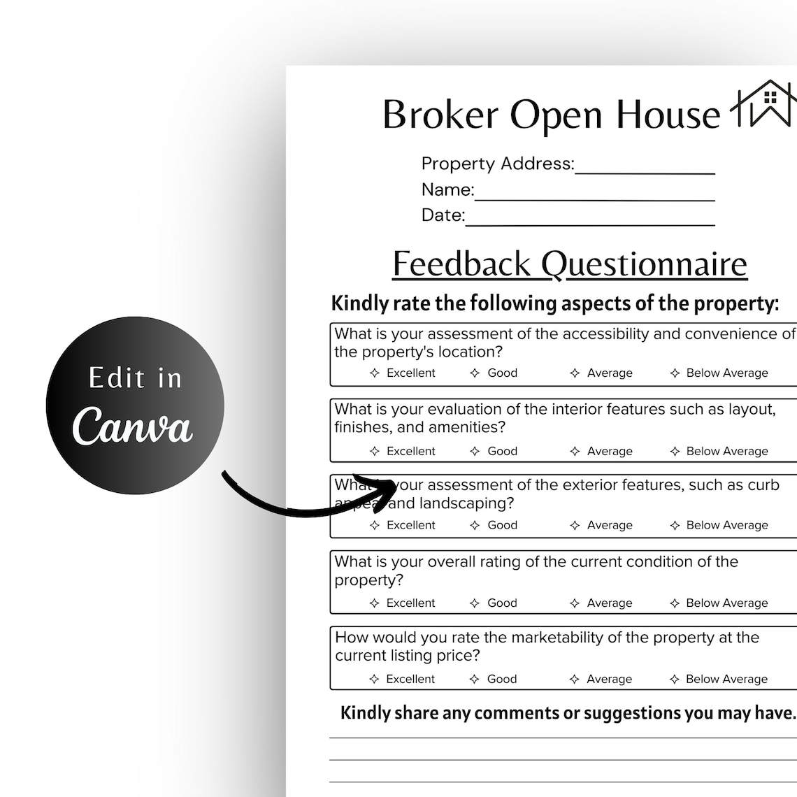 REAL ESTATE BROKER, Open House Form, Printable Questionnaire Open House ...