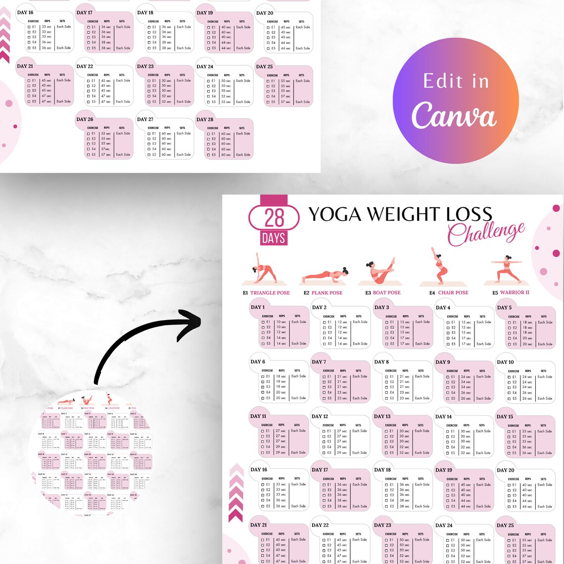 Editable 28 DAYS Yoga Weight Loss Challenge, Yoga Weight Loss, 28 Days ...