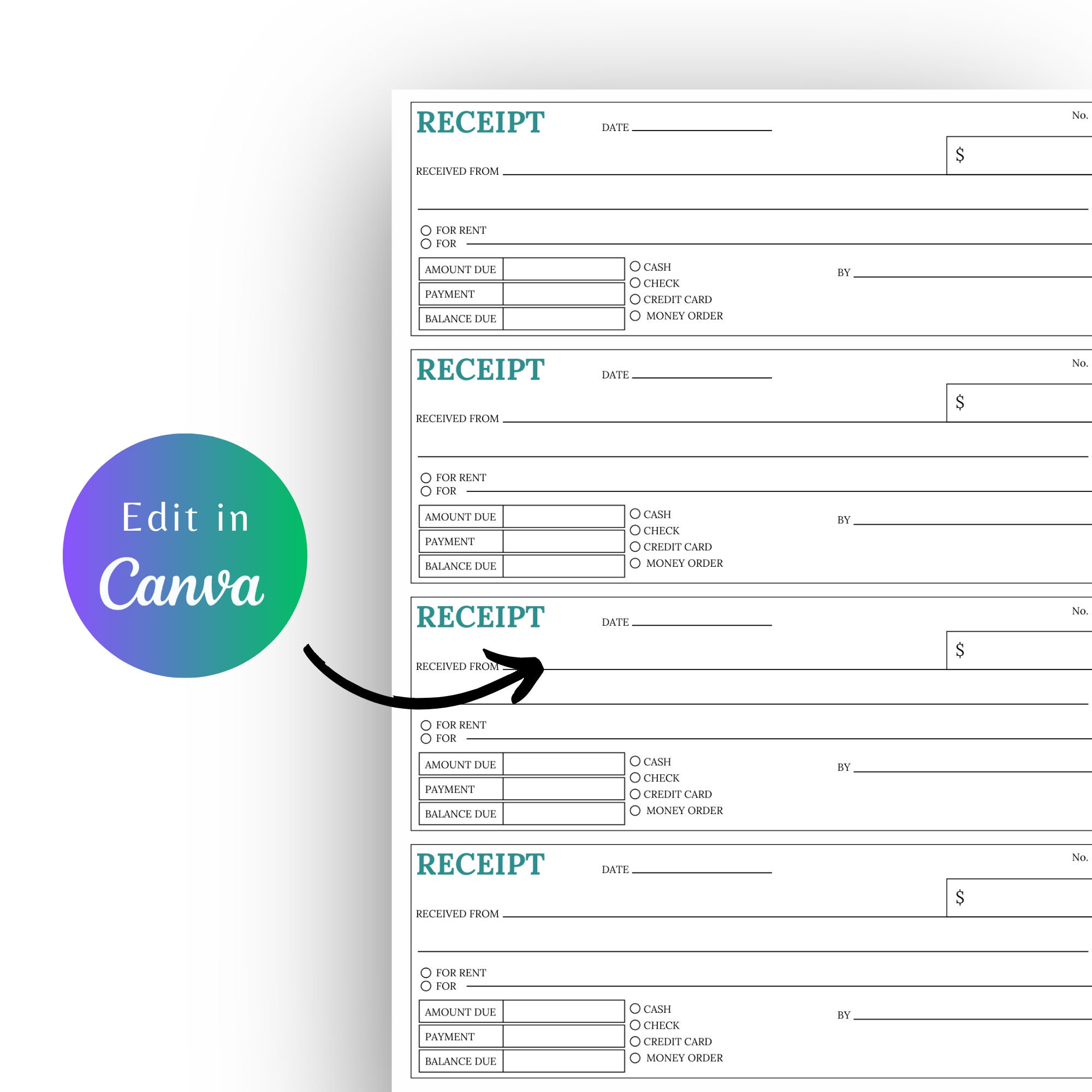 RENT Receipt,receipt Template, Receipt Template, Customer Receipt ...