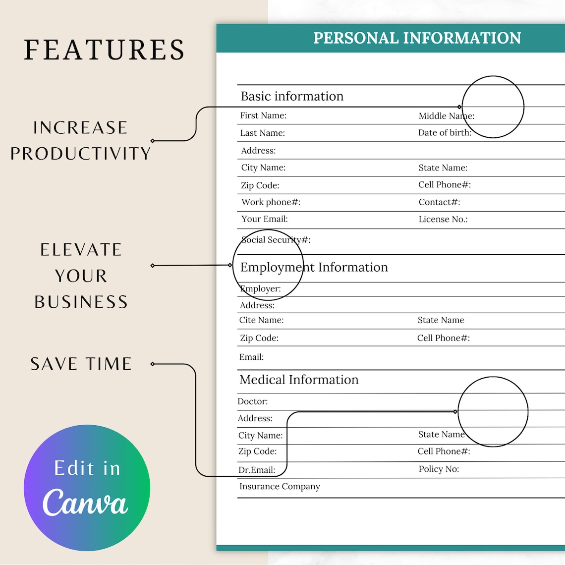 PERSONAL INFORMATION PAGE, Personal Data, Basic Info Template, Personal ...