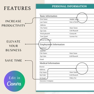PERSONAL INFORMATION PAGE, Personal Data, Basic Info Template, Personal ...