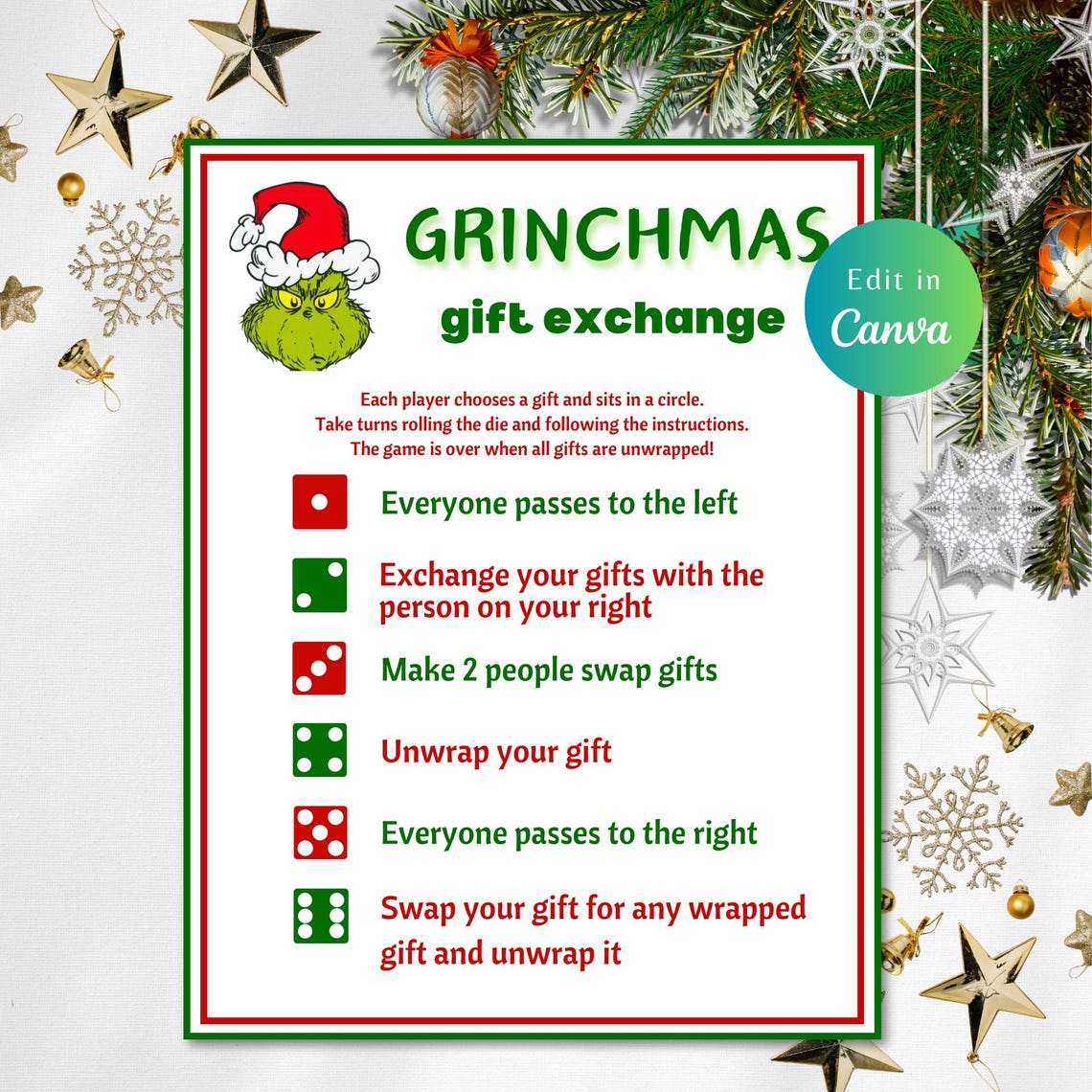 Editable GRINCHMAS GIFT Exchange Game, Grinchmas Party, Pass the Gift ...