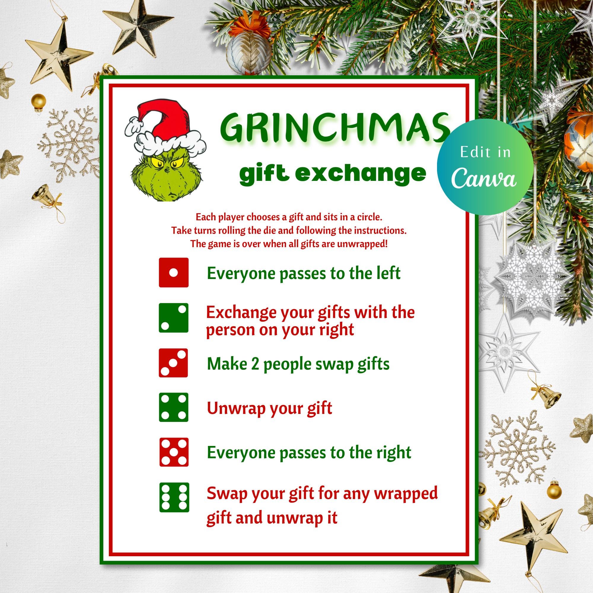 Editable GRINCHMAS GIFT Exchange Game, Grinchmas Party, Pass the Gift ...