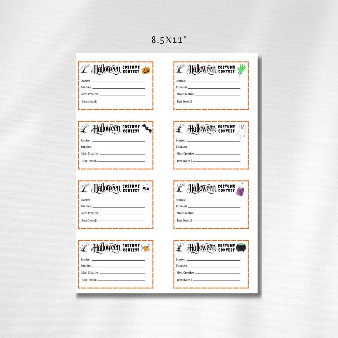 Editable HALLOWEEN COSTUME Contest Voting Cards, Halloween Games ...