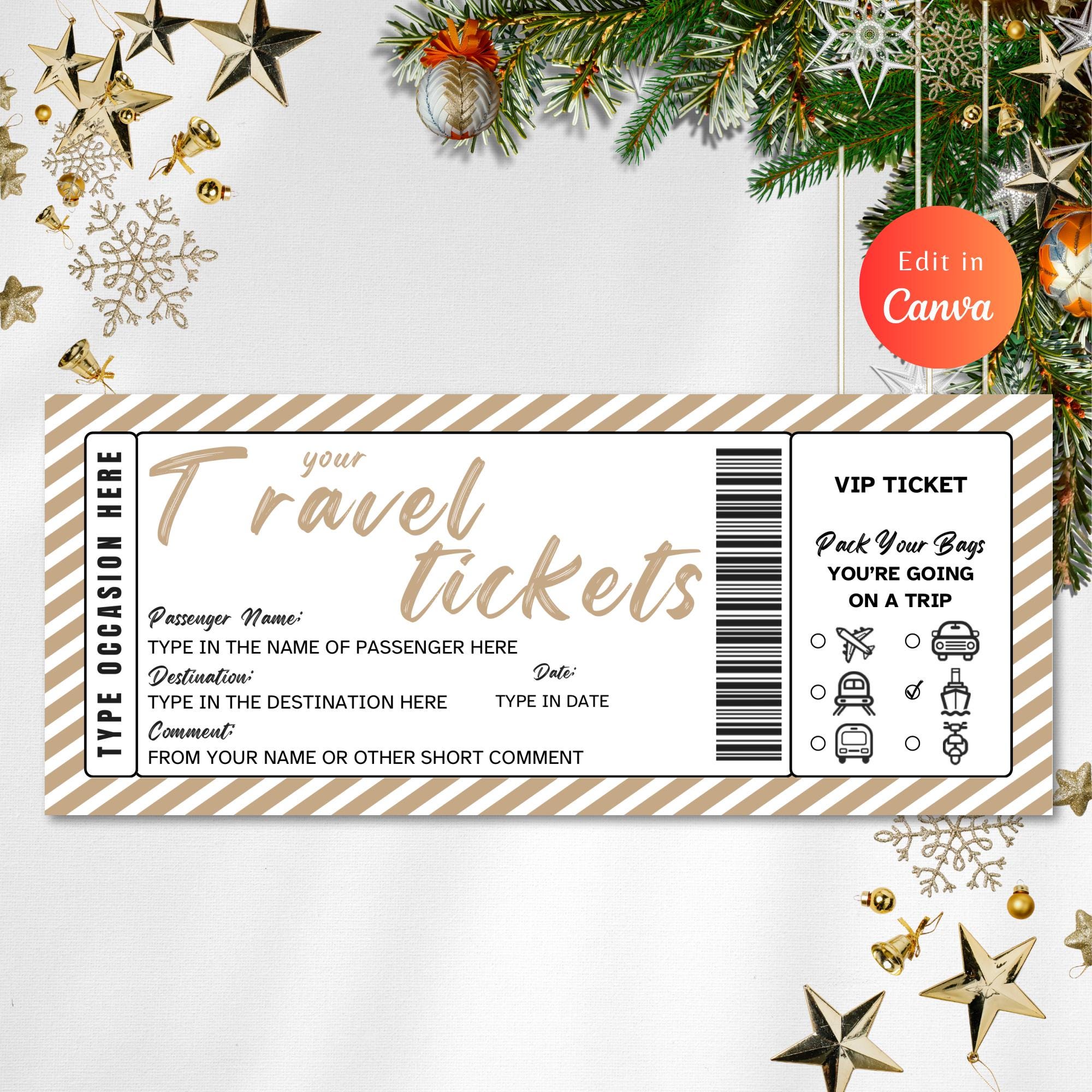Editable TRAVEL TICKET, Surprise Holiday Reveal Gift Idea, Surprise ...