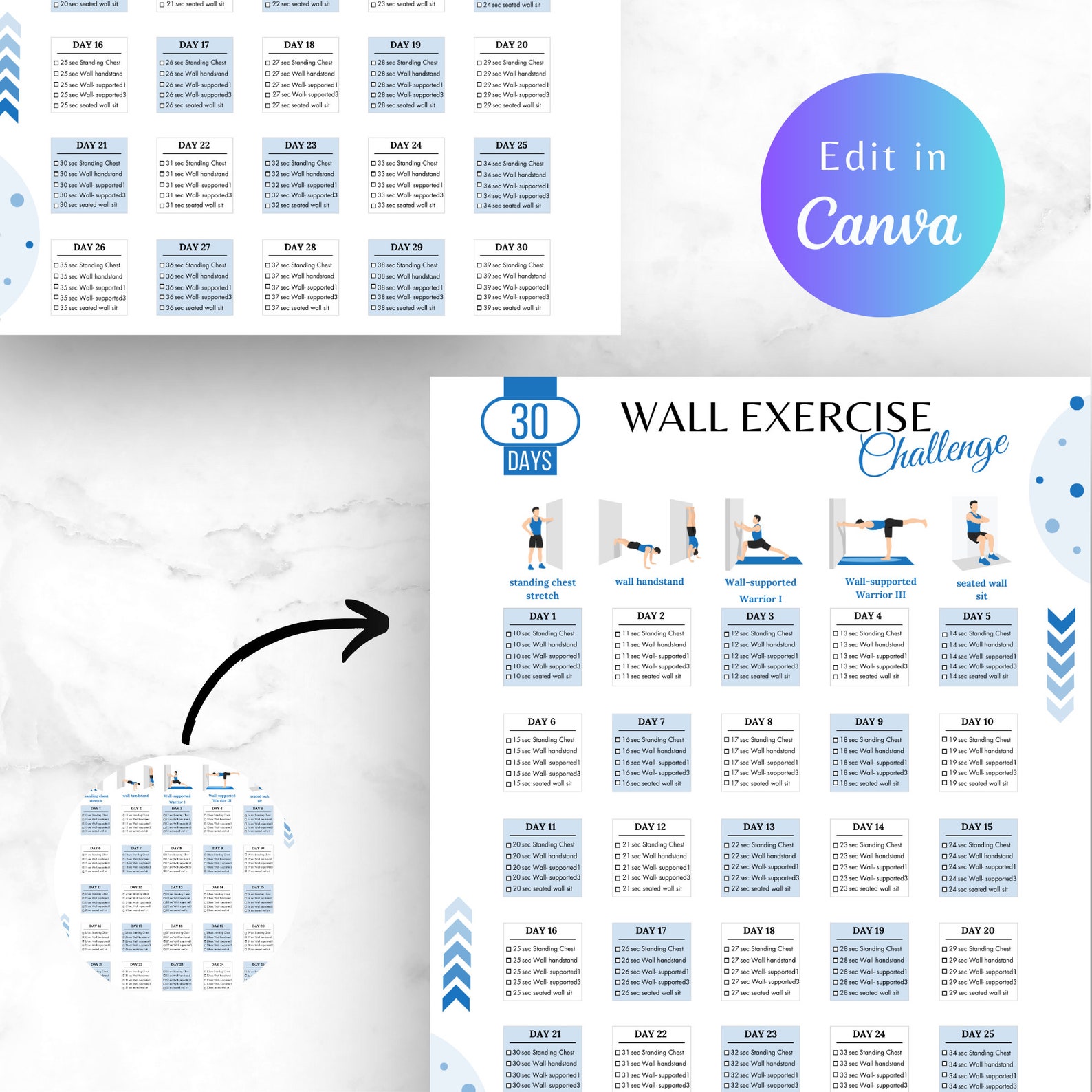 Editable 30 DAYS Wall Exercise Challenge, Wall Exercise, 30 Days ...