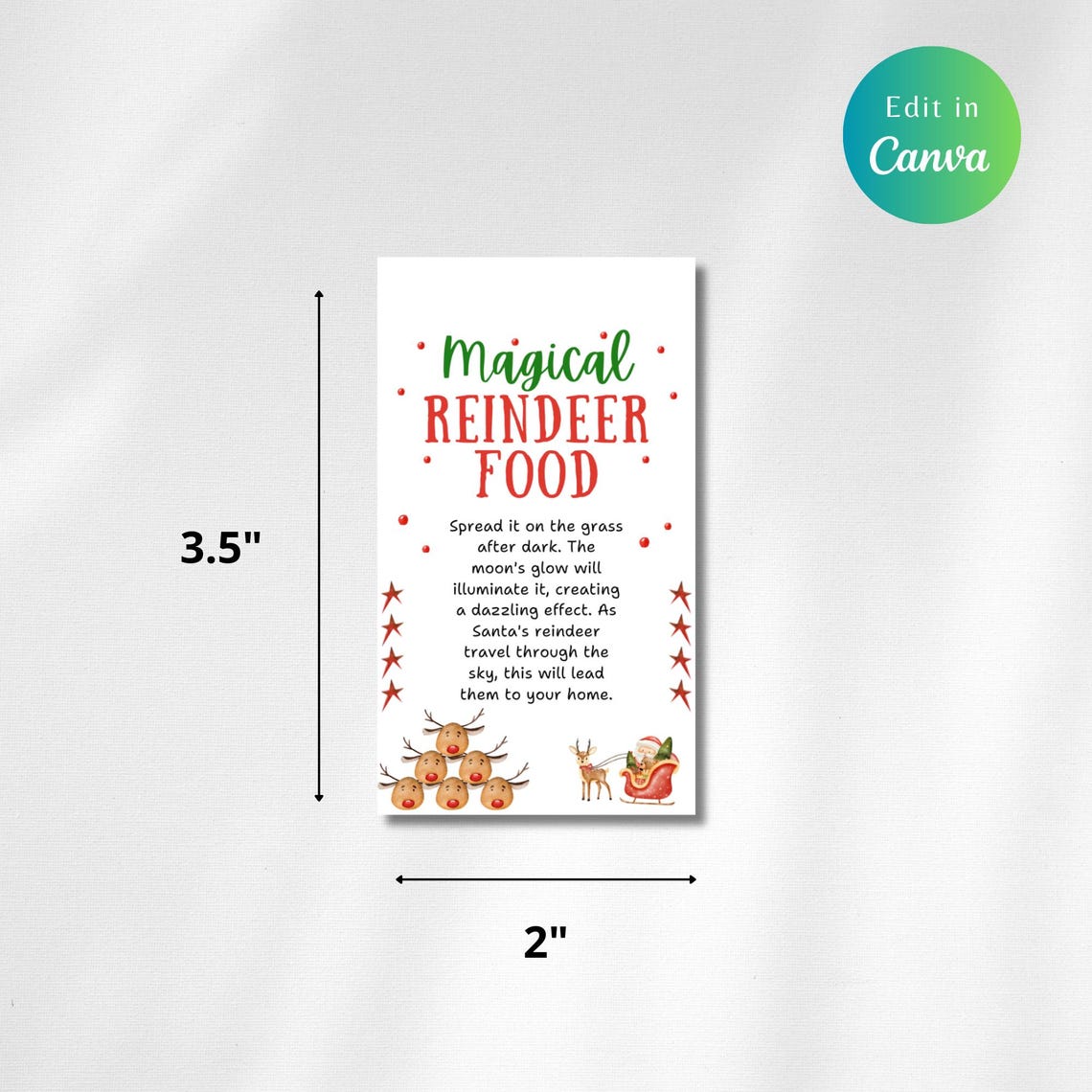 Editable REINDEER FOOD Tag, Christmas Treat Tag, Christmas Reindeer ...