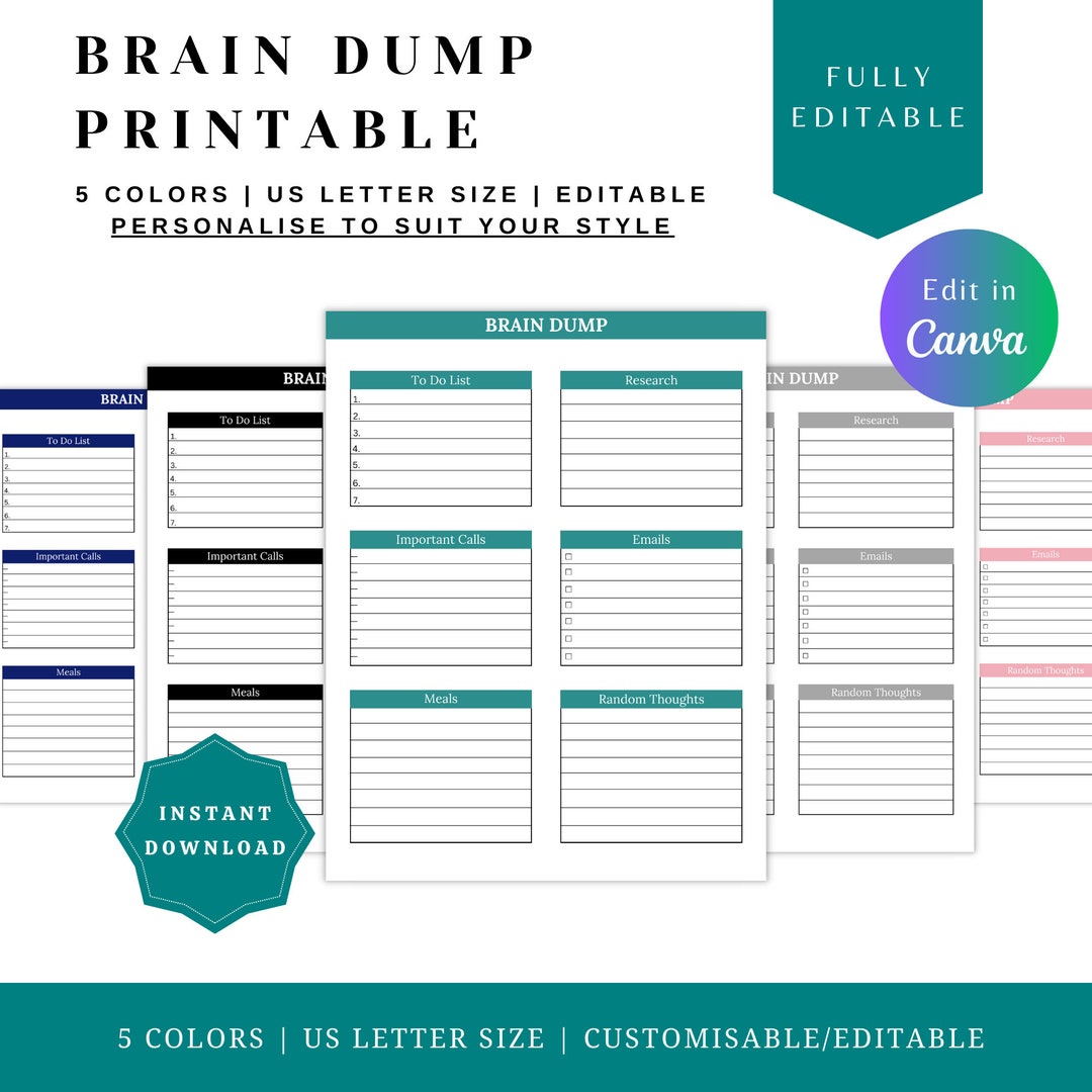 BRAIN DUMP PRINTABLE, Brain Dump, Brain Dump Printable, Adhd Planner ...