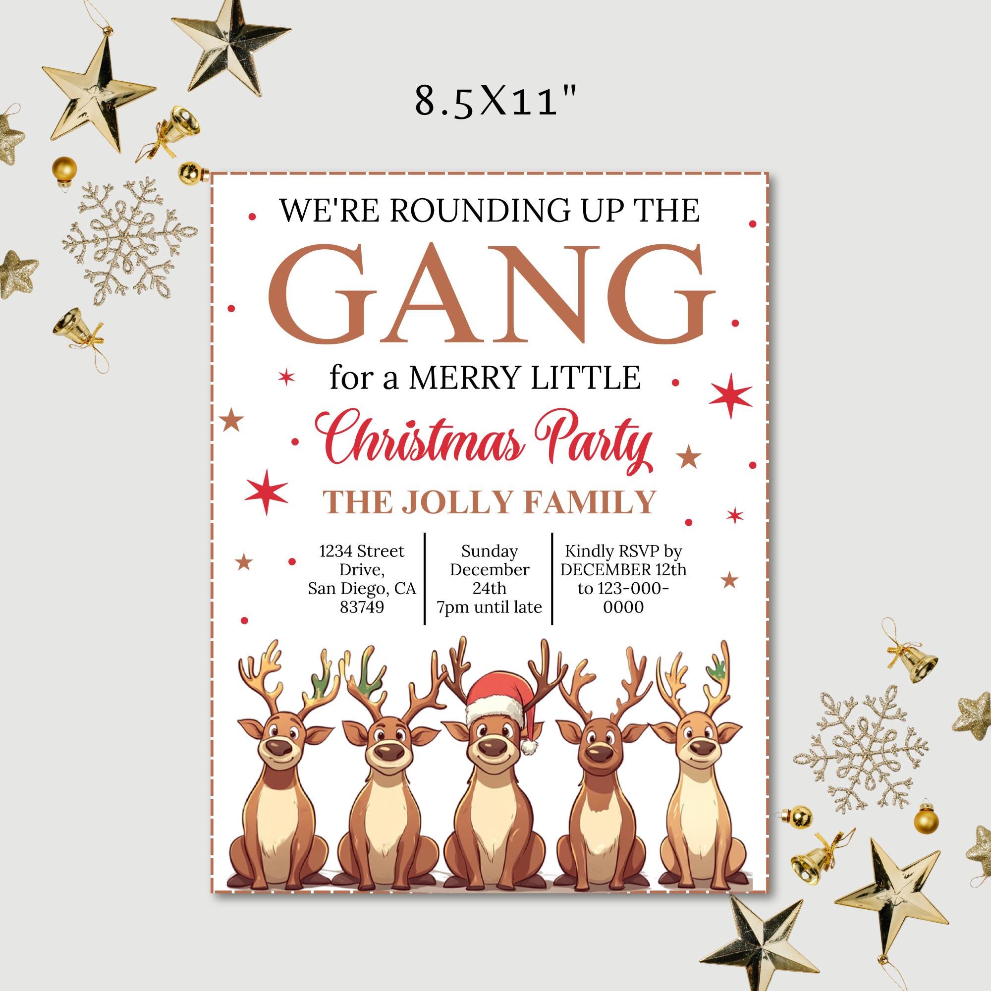 EDITABLE CUTE REINDEER Christmas Party Invitation, Cute Christmas ...