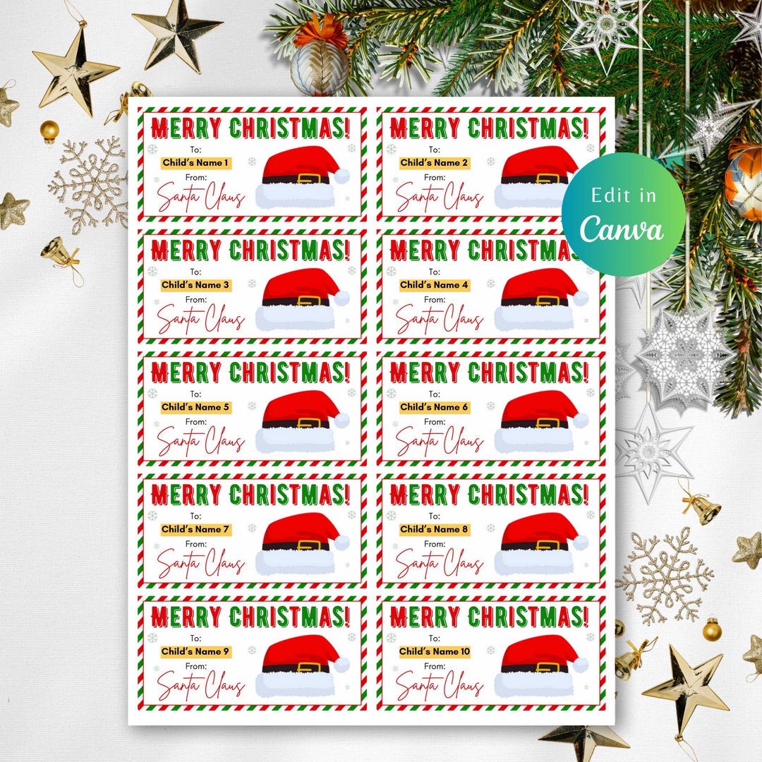 FROM SANTA TAGS Printable Christmas Gift Labels Stickers Template ...