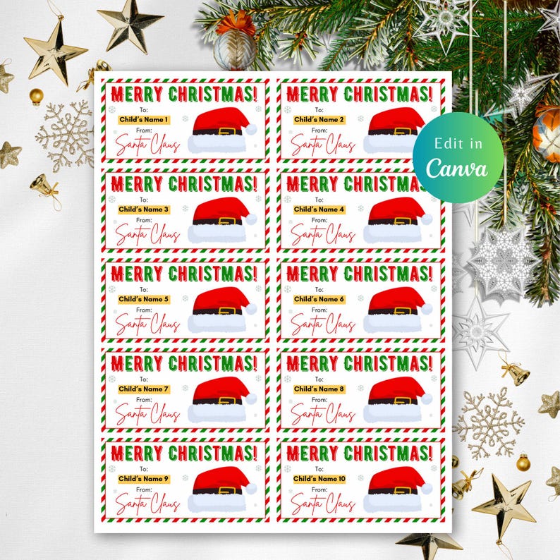 FROM SANTA TAGS Printable Christmas Gift Labels Stickers Template ...
