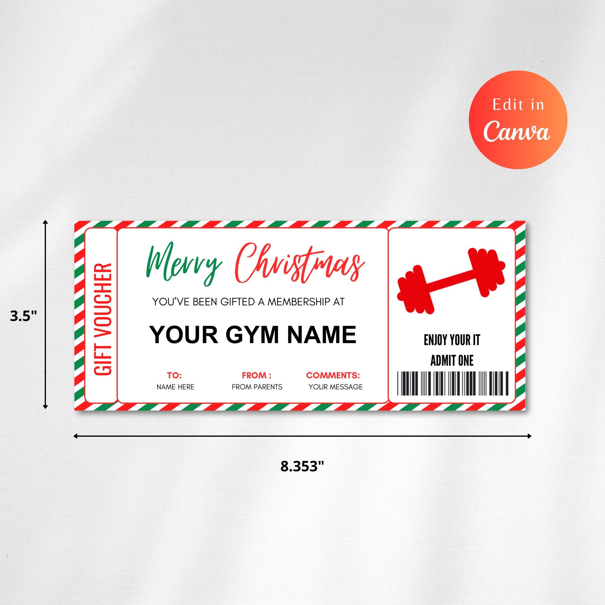 Editable Gym Membership Template Christmas Gift, Gym Membership, Gym ...