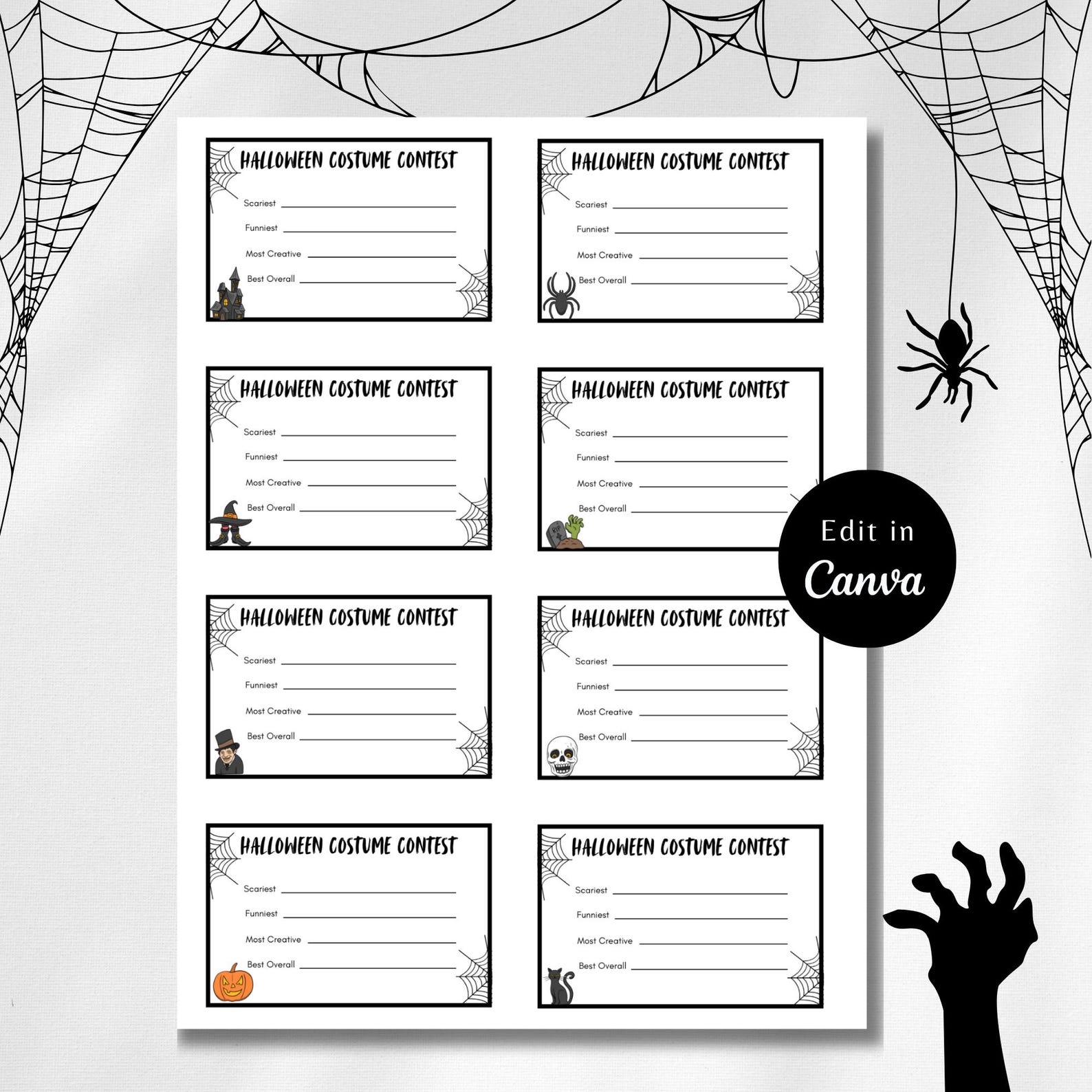 Editable Costume Contest Voting Card,witch Costume Contest Certificate ...