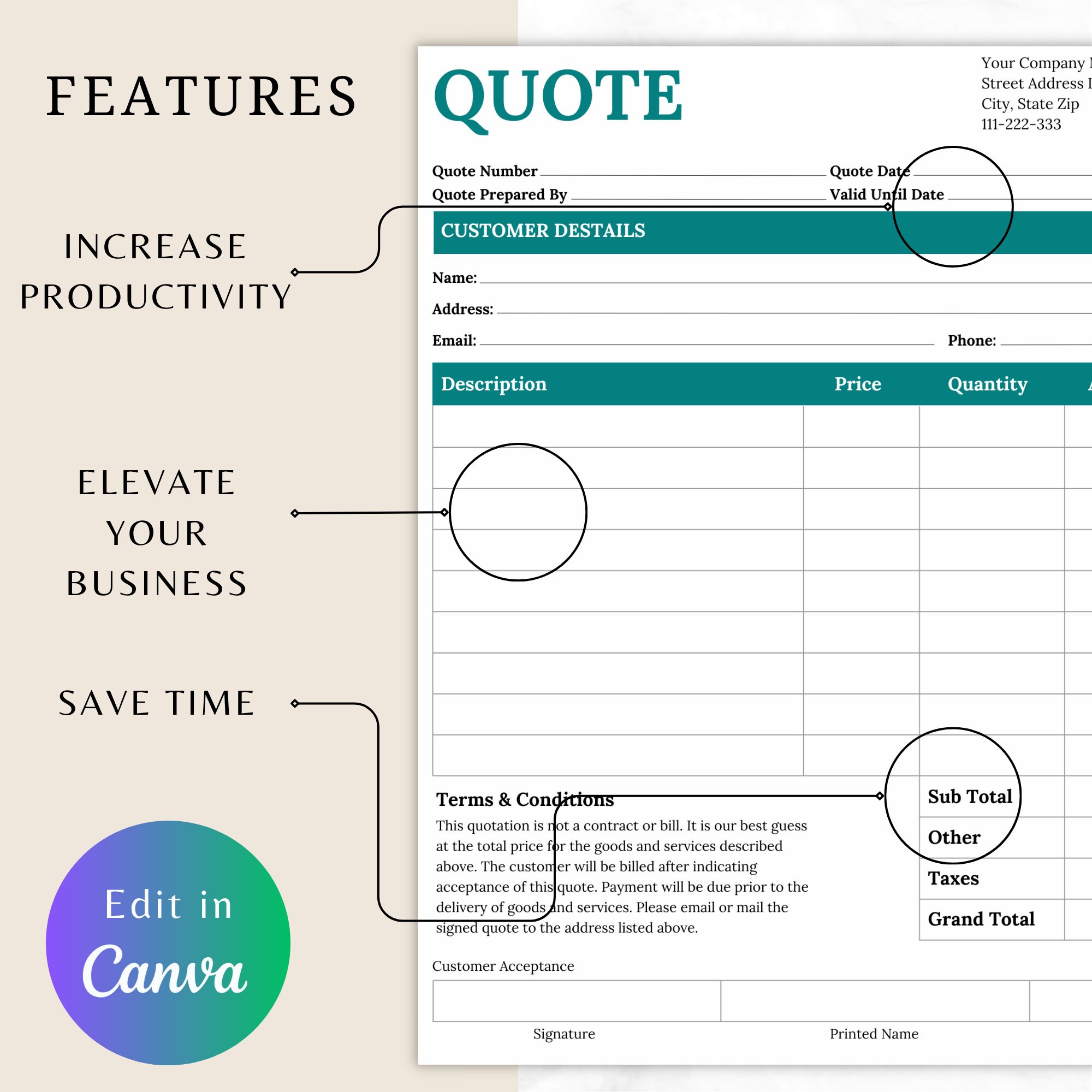 EDITABLE QUOTE FORM, Price Estimate, Quote Proposal, Quote Template ...
