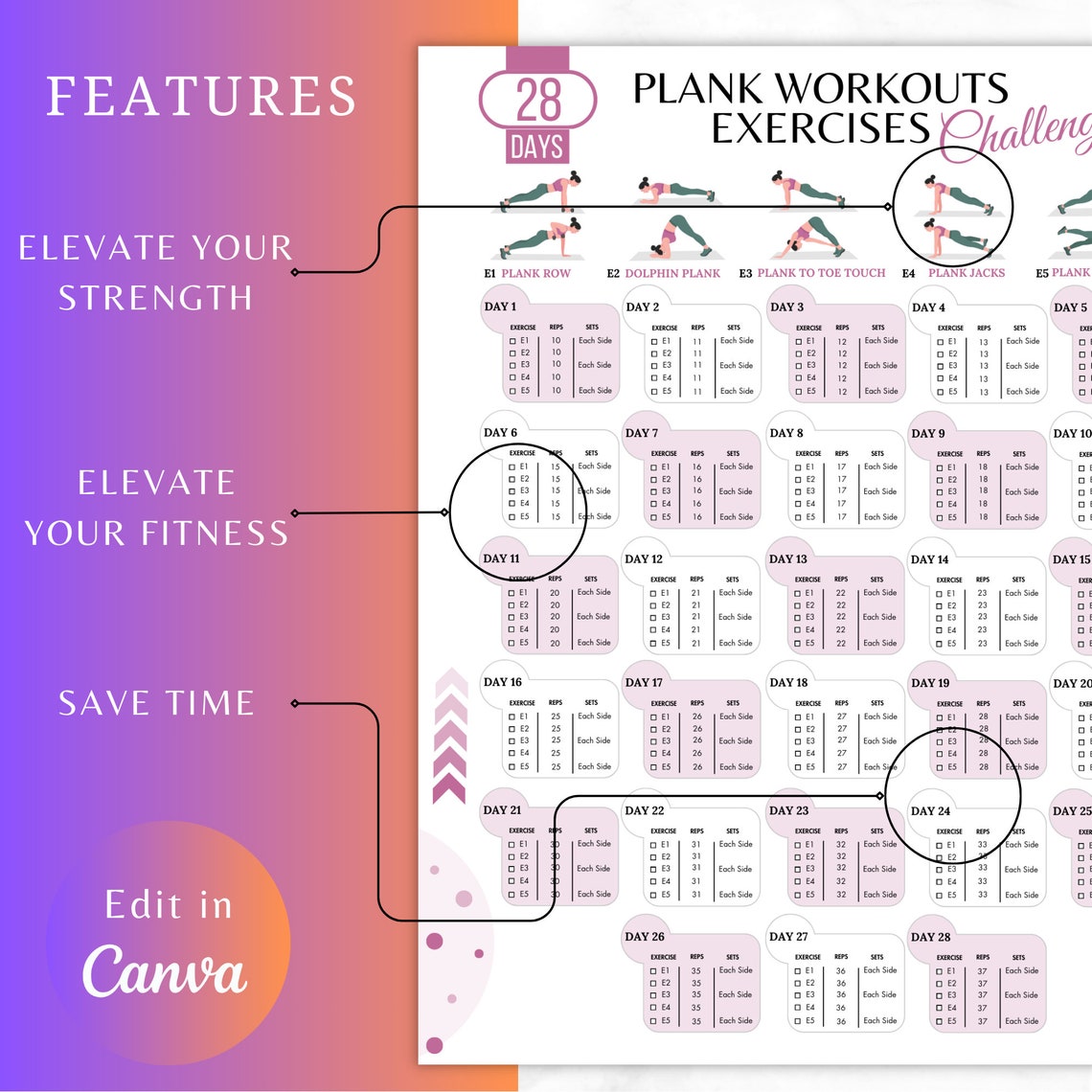 Editable 28 DAYS PLANK CHALLENGE, Plank Challenge Workout, Plank, 30 ...