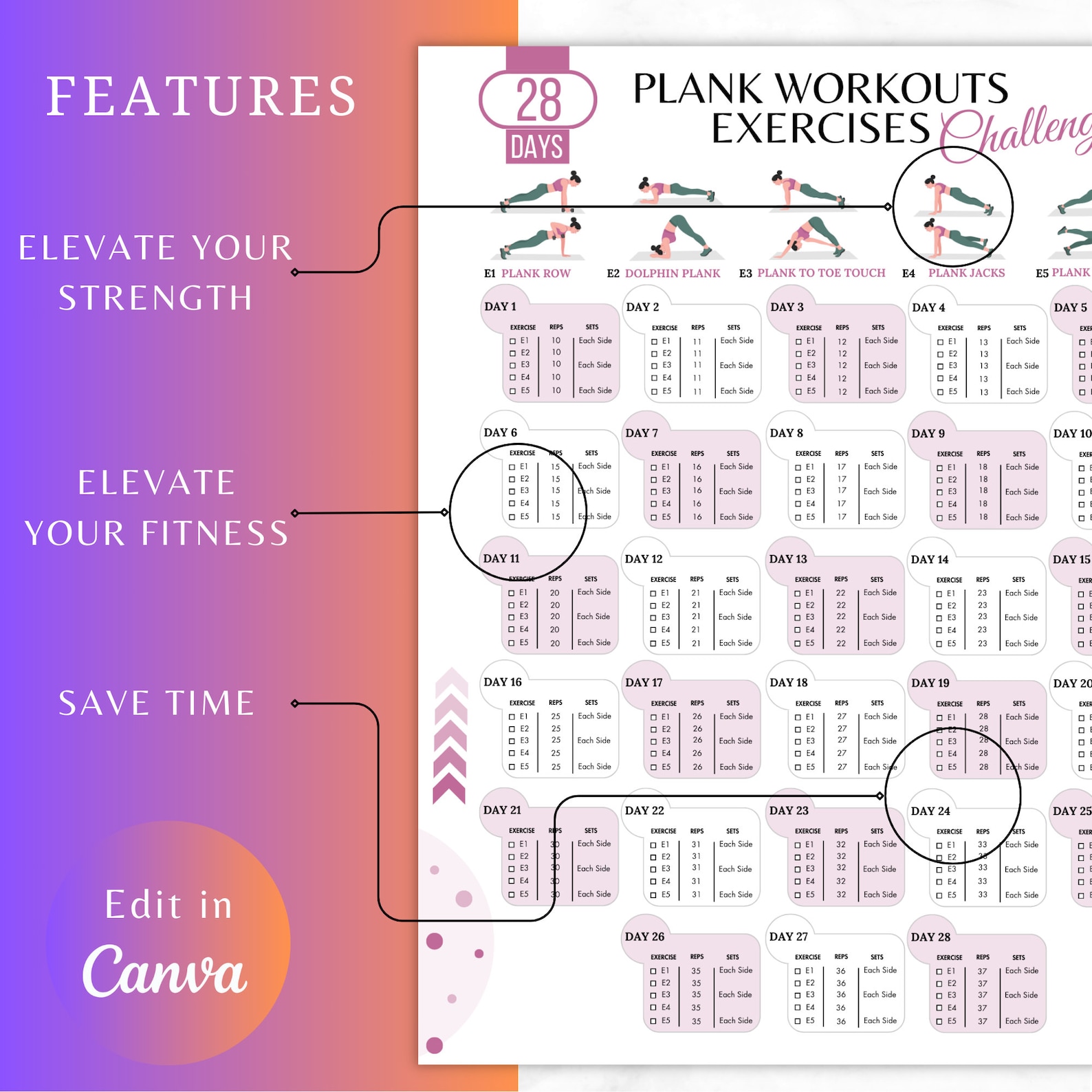 Editable 28 DAYS PLANK CHALLENGE, Plank Challenge Workout, Plank, 30 ...