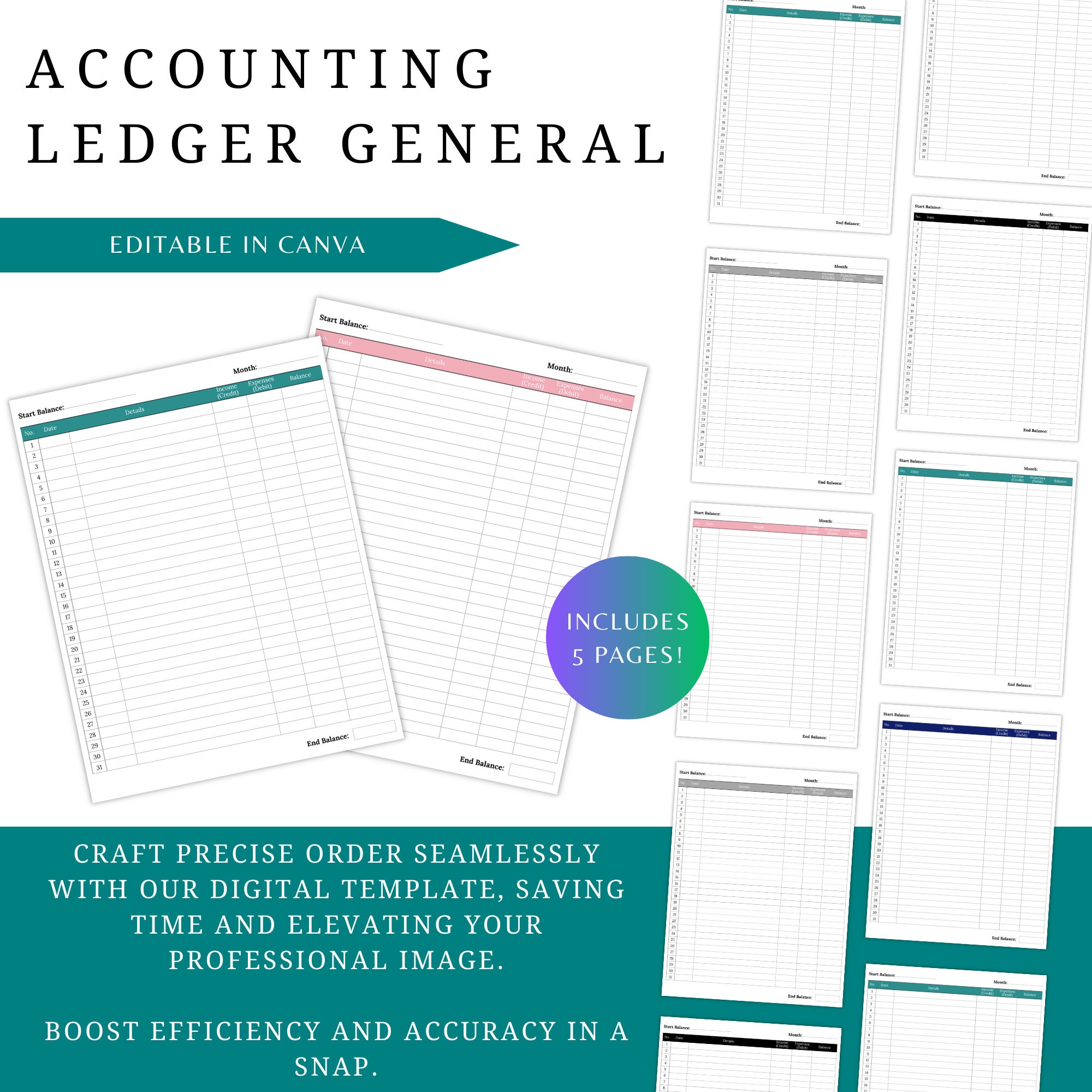 ACCOUNTING LEDGER GENERAL Ledger Sheet Editable , Business Ledger ...