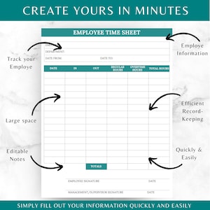 Editable EMPLOYEE TIME SHEET, Time Keeping Log, Printable Time Sheet ...