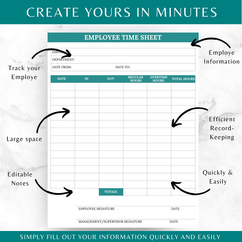 Editable EMPLOYEE TIME SHEET, Time Keeping Log, Printable Time Sheet ...