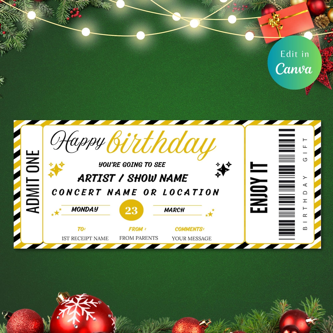 Editable Birthday Gift CONCERT TICKET TEMPLATE, Concert Ticket, Concert ...