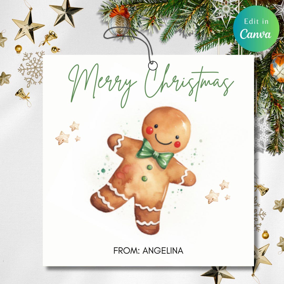EDITABLE DIGITAL GINGERBREAD Man Gift Tag Printable Christmas Gift Tags ...