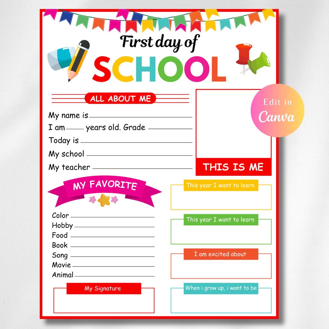 Editable BACK TO School Interview, First Day of School All About Me ...