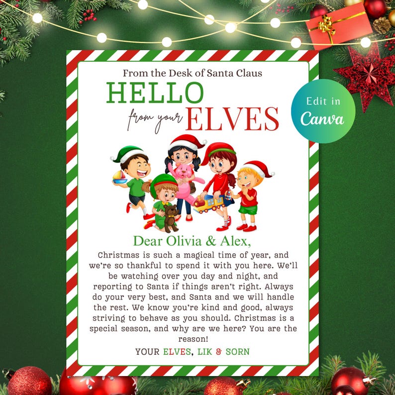 HELLO LETTER FROM Elves Editable Template, Letter From Elf, Christmas ...