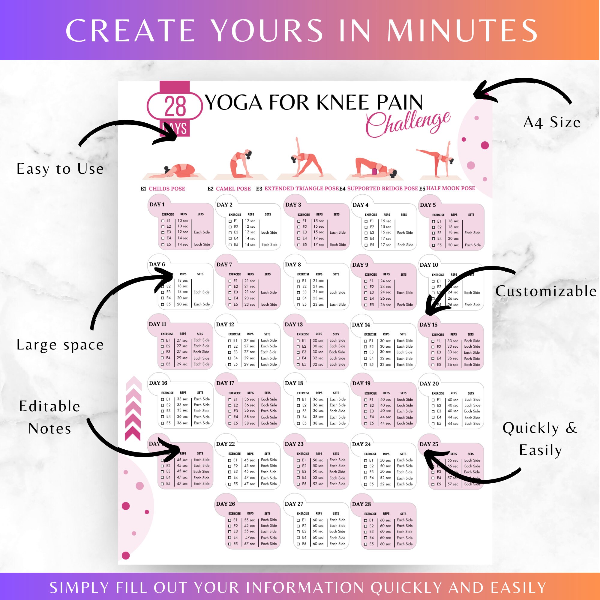 28 Days Knee Pain Challenge | Digital Workout Guide | Workout Planner ...