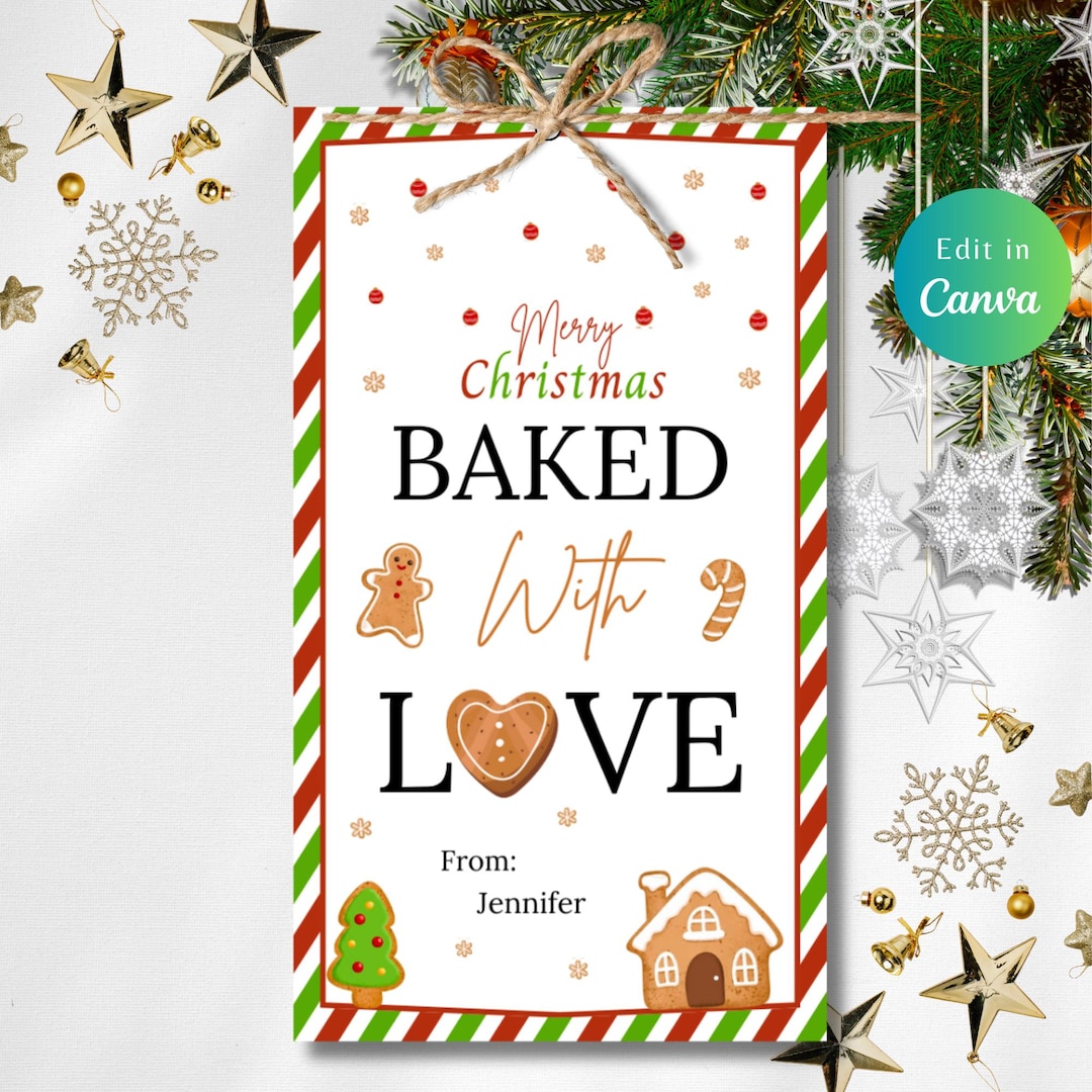 EDITABLE COOKIE TAG Baked With Love Tag Merry Christmas Favor Tag ...
