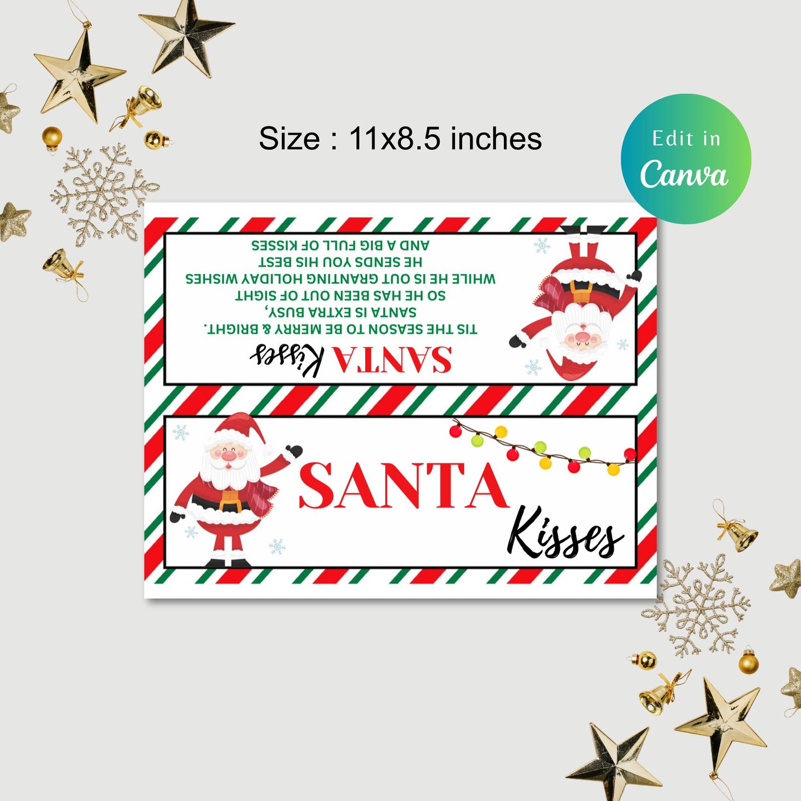 Editable SANTA KISSES Treat Bag Topper, Santa Kisses, Treat Bag Topper ...