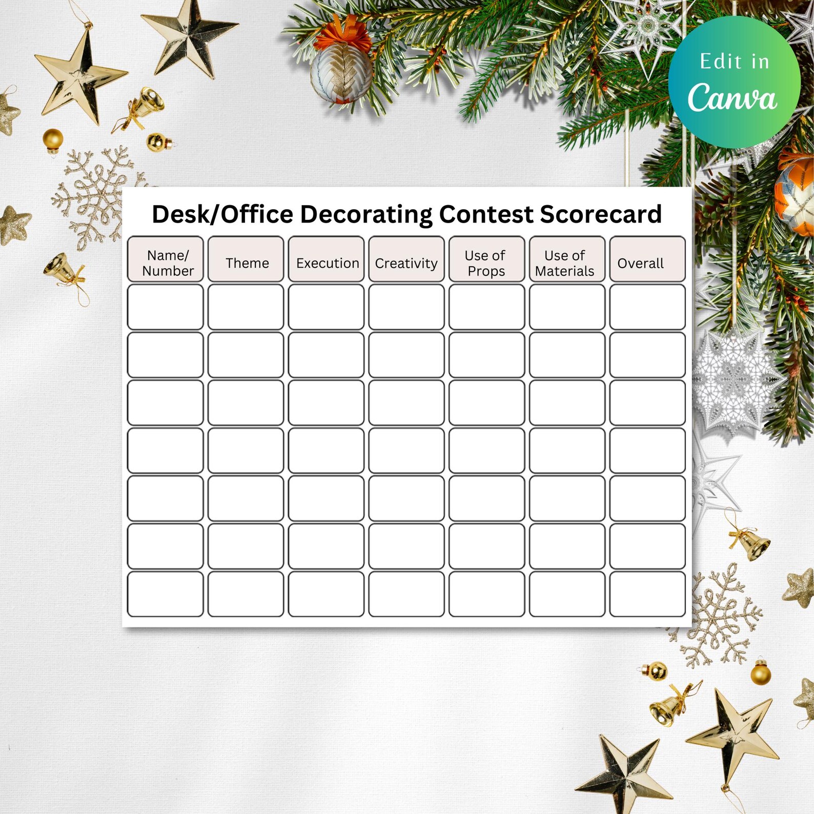 Editable Desk or Office Decorating Contest, PRINTABLE SCORECARD ...