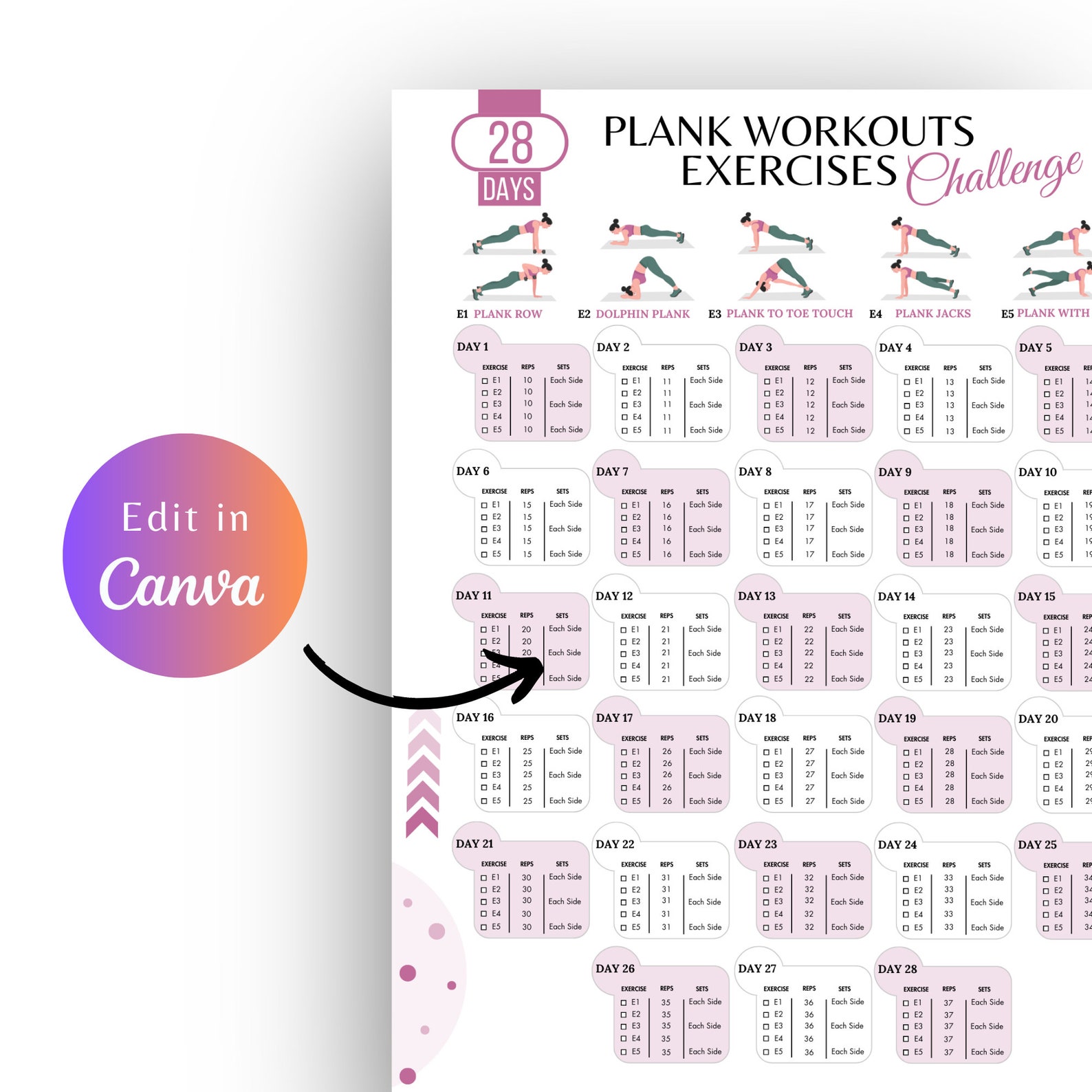 Editable 28 DAYS PLANK CHALLENGE, Plank Challenge Workout, Plank, 30 ...