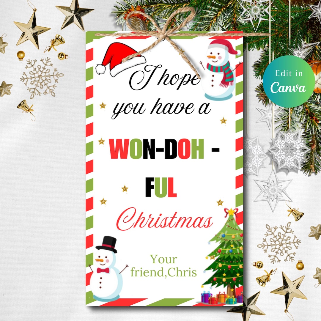 Editable Won-doh-ful Christmas Gift Tag, Dough-lightful Tag, Wondohful ...