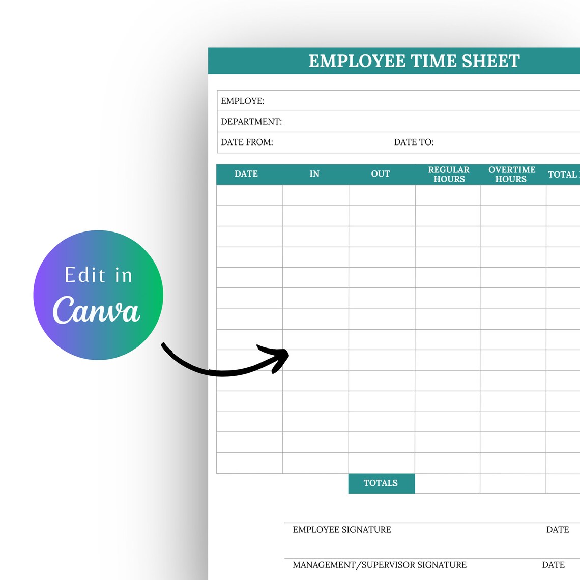 Editable EMPLOYEE TIME SHEET, Time Keeping Log, Printable Time Sheet ...