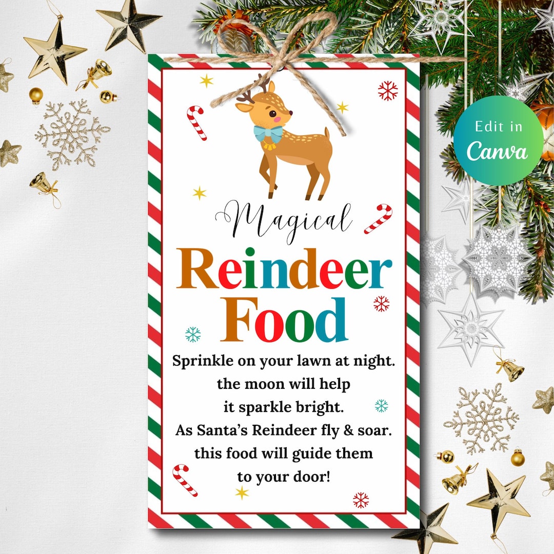 Editable REINDEER FOOD Tag, Treat Bag Topper, Reindeer Food, Reindeer ...