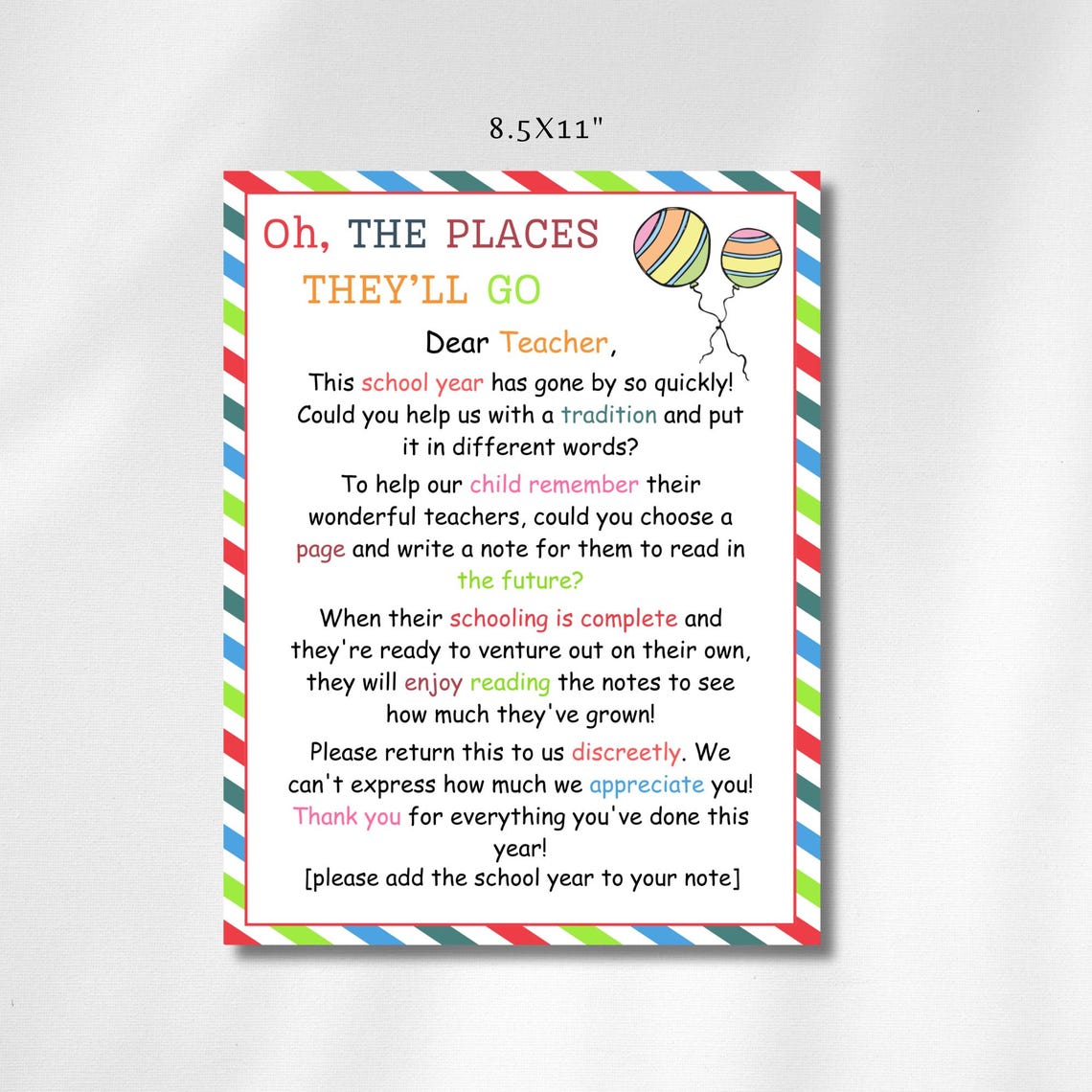 OH THE PLACES You'll Go Instruction Letter for Teachers to Sign Book ...