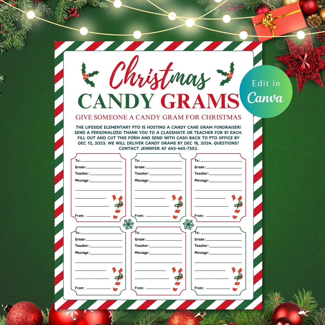 Editable CHRISTMAS CANDY Gram Flyer, Holiday Gram, Christmas Gram ...