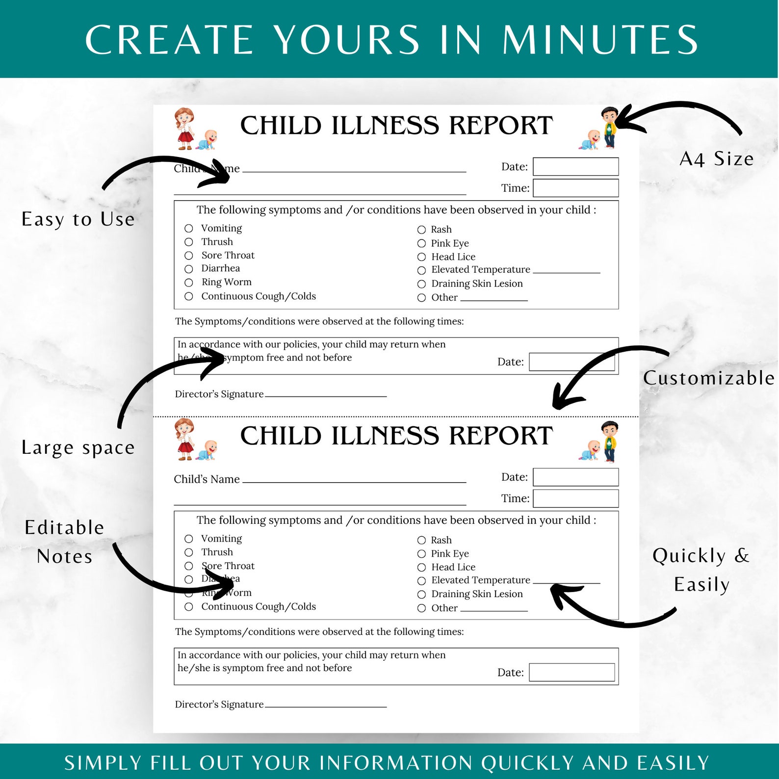 Editable CHILD ILLNESS NOTICE, Daycare Forms,child Illness Notice ...