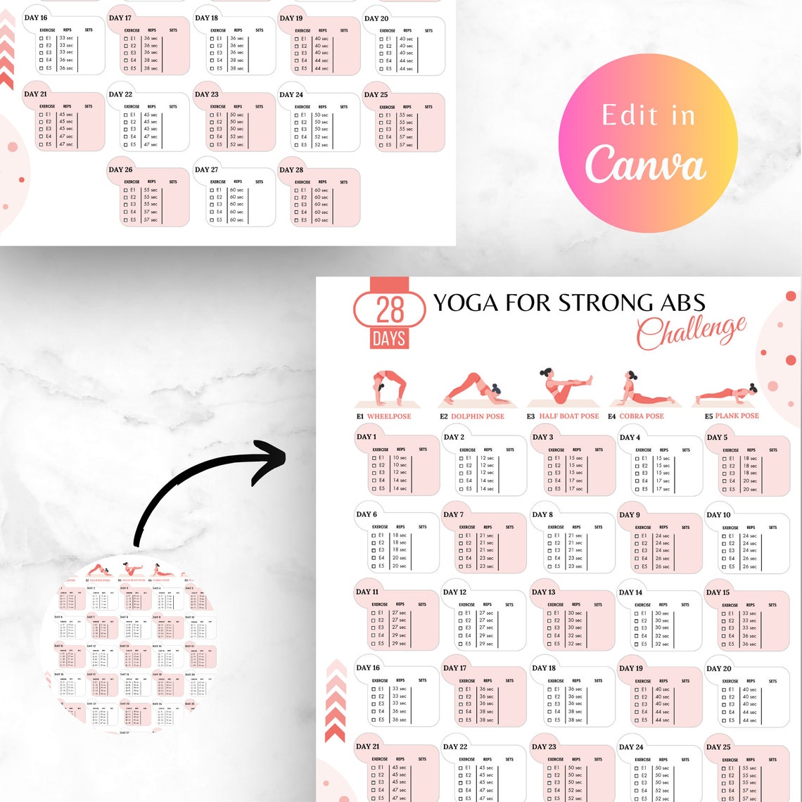 Editable 28 DAYS Yoga for Strong ABS Challenge, Strong Abs, 28 Days ...