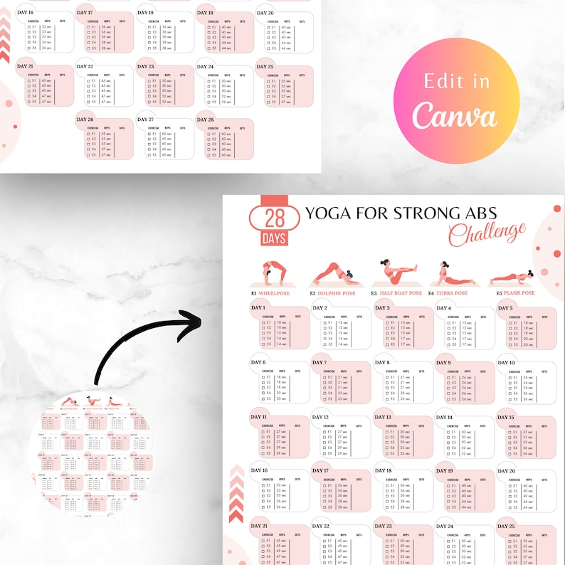 Editable 28 DAYS Yoga for Strong ABS Challenge, Strong Abs, 28 Days ...