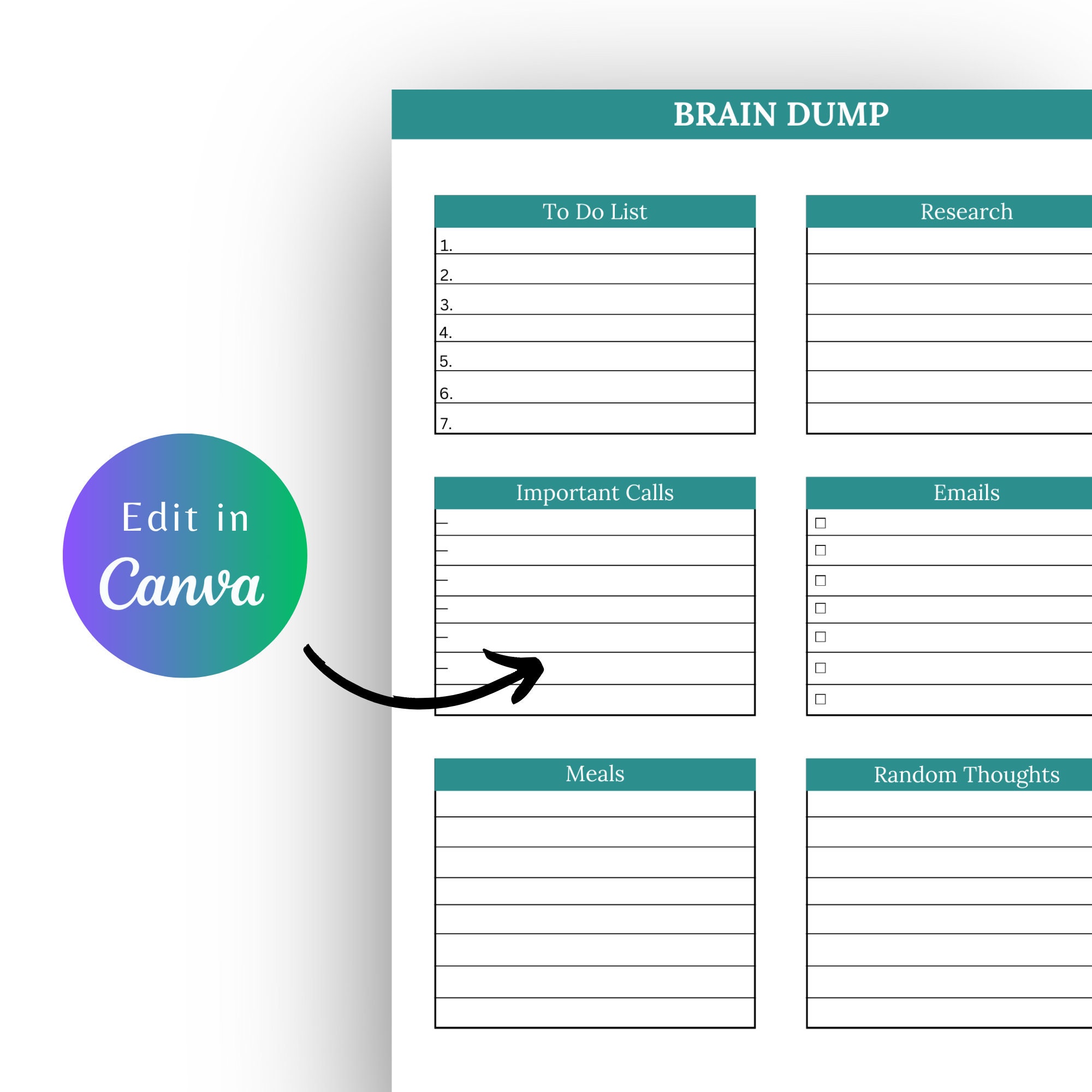 BRAIN DUMP PRINTABLE, Brain Dump, Brain Dump Printable, Adhd Planner ...