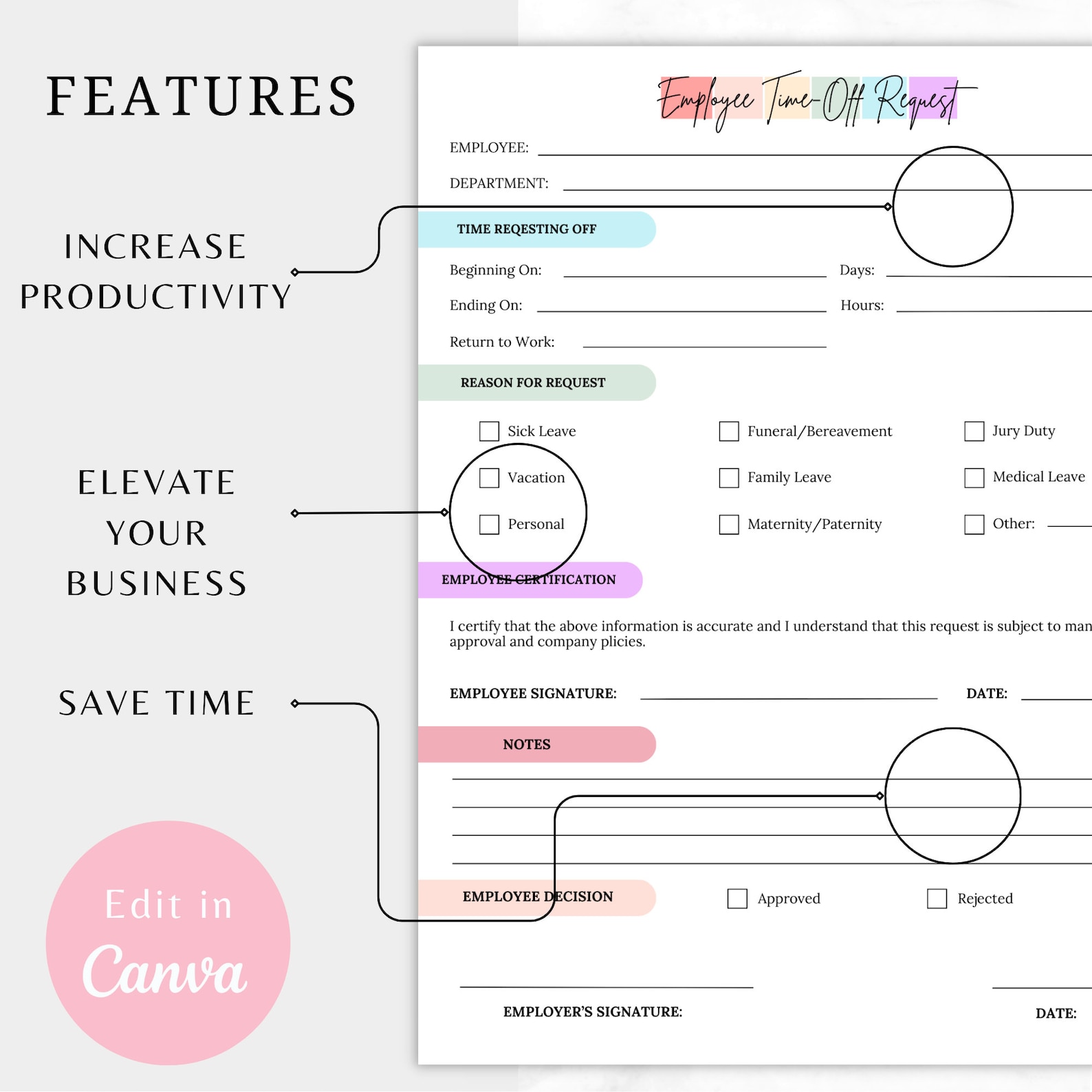 Editable EMPLOYEE TIME OFF, Time off Request, Pto Request Form ...