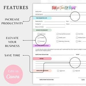 Editable EMPLOYEE TIME OFF, Time off Request, Pto Request Form ...
