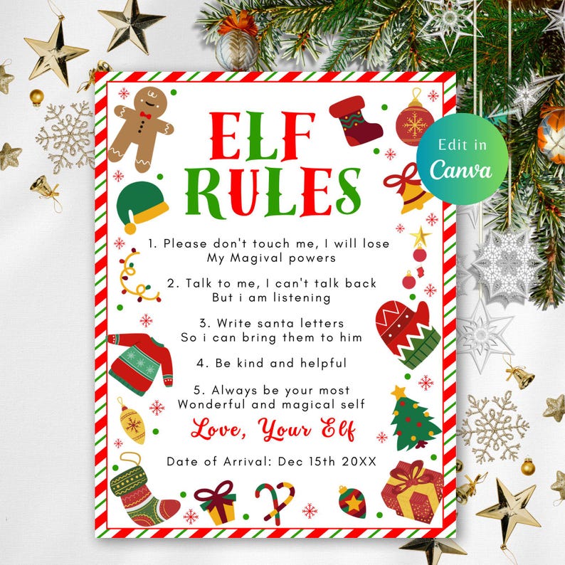 PRINTABLE ELF RULES Sign, Elf Letter, Elf Printable, Letter From Elf ...