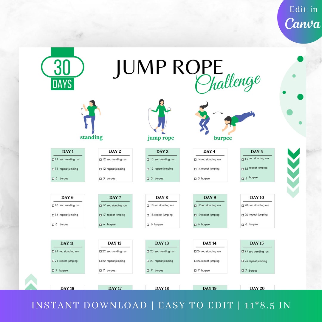 Editable 30 DAYS Jump Rope Challenge, Jump Rope, Rope Jumping Challenge ...