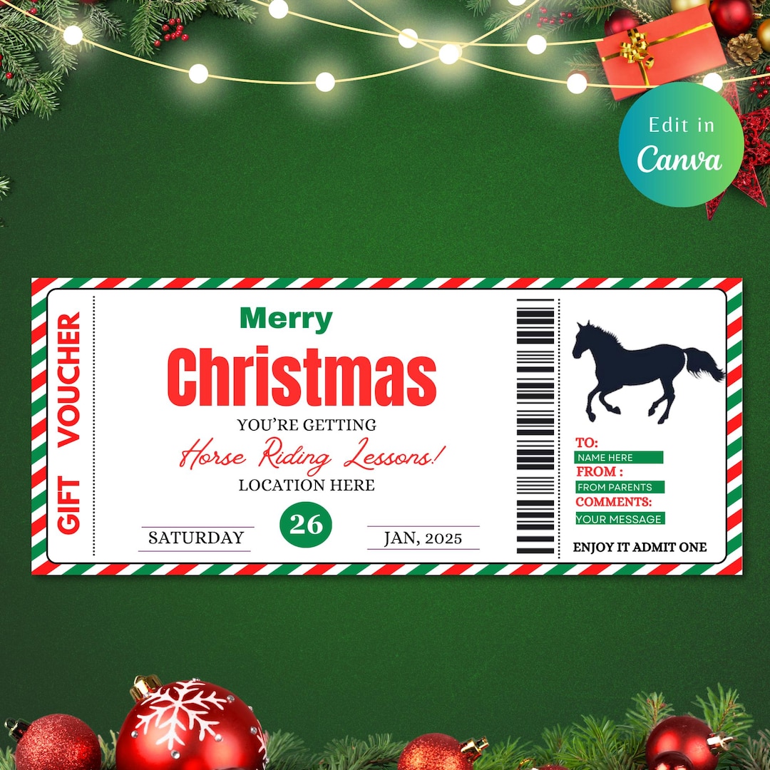 Editable Horse Riding Lessons Gift Voucher Template, CHRISTMAS, Horse ...