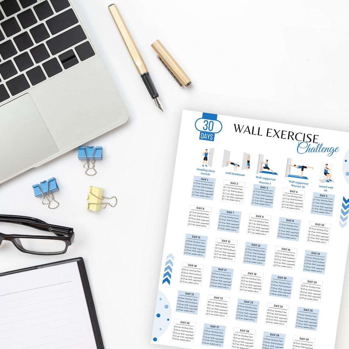 Editable 30 DAYS Wall Exercise Challenge, Wall Exercise, 30 Days ...