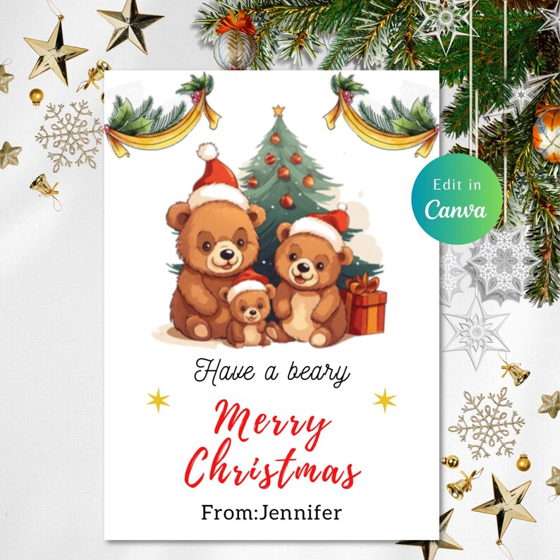 Editable BEARY MERRY CHRISTMAS Tag, Gummy Bear Tag, Printable Treat Tag ...